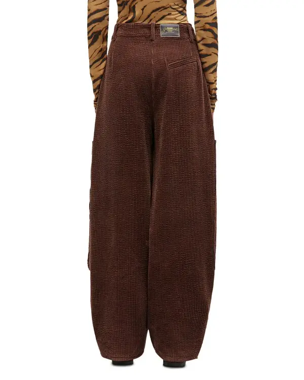 GANNI Seersucker Corduroy Wide Leg Trousers - Chicory Coffee