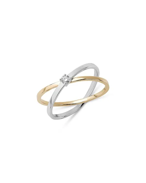 Lana Jewelry 14k White & Yellow Gold Diamond Solitaire Crossover Ring - Two Toned