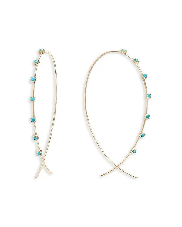 Lana Jewelry Jewelry 14k Yellow And Turquoise Hoop Threader Earrings - Gold