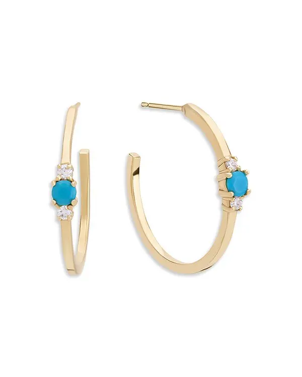 Lana Jewelry 14k Yellow Turquoise & Diamond Hoop Earrings - Gold