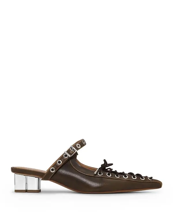 GANNI Eyelets Lace-up Mules - Dark Olive