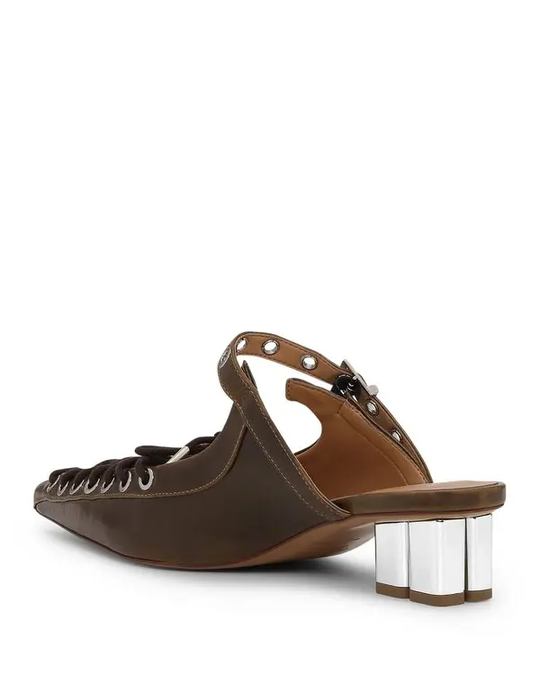 GANNI Eyelets Lace-up Mules - Dark Olive