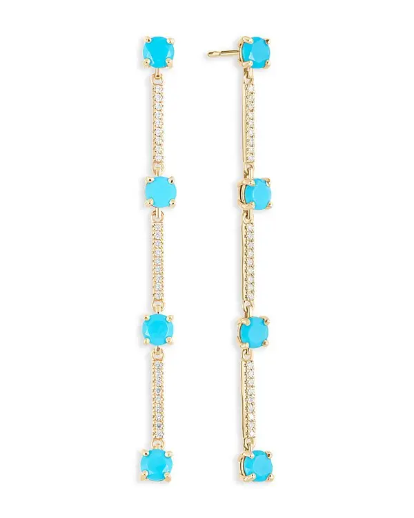 Lana Jewelry 14k Yellow Gold, Turquoise, And Diamond Linear Drop Earrings - Gold/blue