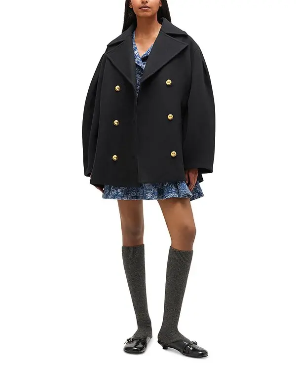 GANNI Oversized Pea Coat - Sky Captain