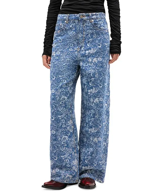 GANNI Tapestry Baggy Jeans - Mid Blue Stone