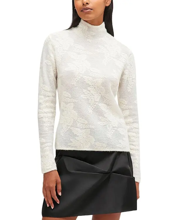 GANNI Sheer Flower Jacquard Turtleneck Top - Egret