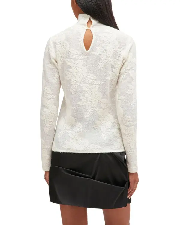 GANNI Sheer Flower Jacquard Turtleneck Top - Egret