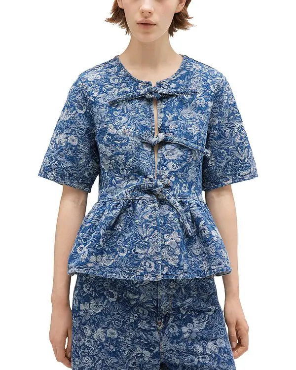 GANNI Tapestry Denim Peplum Top