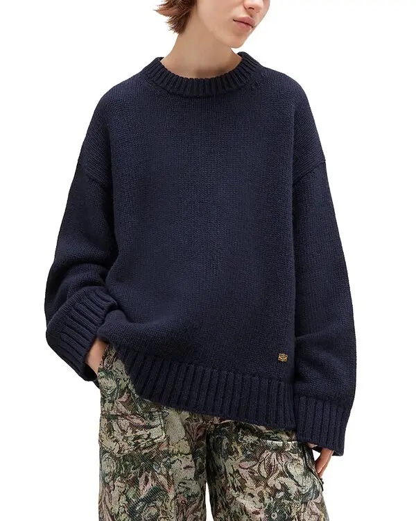 GANNI Chunky Mixed Wool-blend Crewneck Sweater - Sky Captain