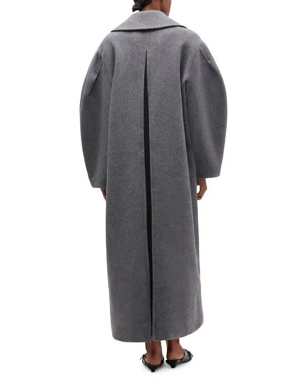GANNI Button Front Oversized Pea Coat - Pewter