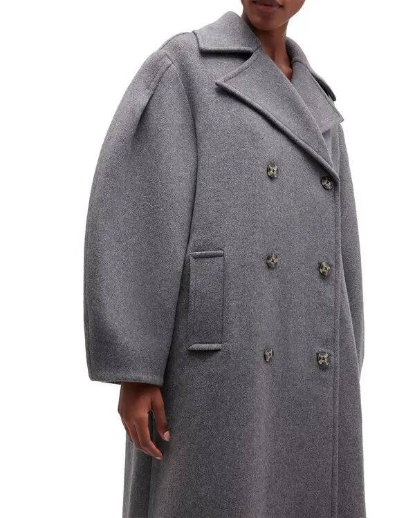 GANNI Button Front Oversized Pea Coat - Pewter