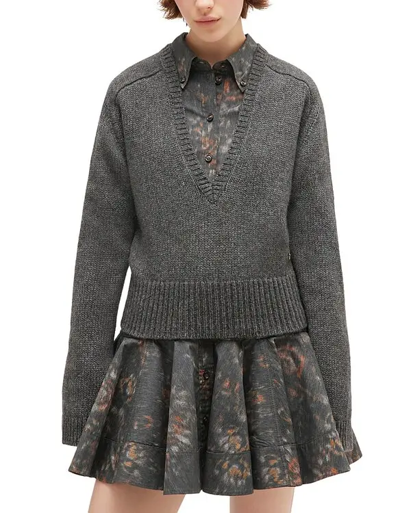GANNI Deep V-neck Sweater - Phantom