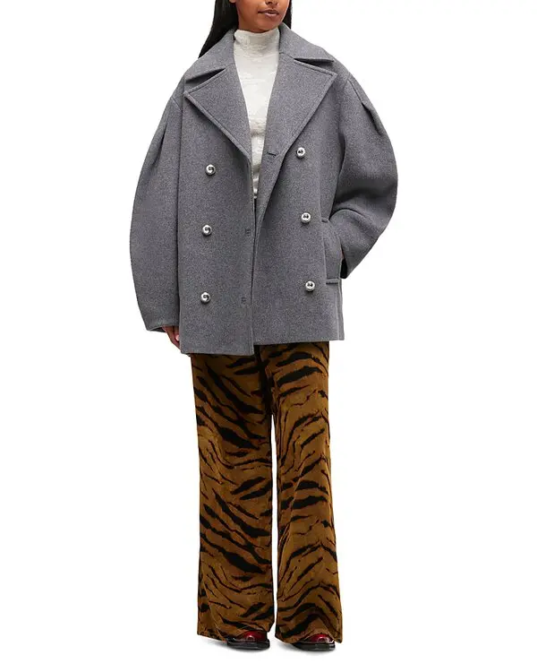 GANNI Oversized Pea Coat - Pewter