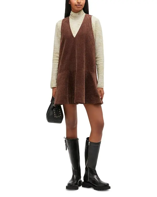GANNI Seersucker Corduroy V-neck Mini Dress - Chicory Coffee
