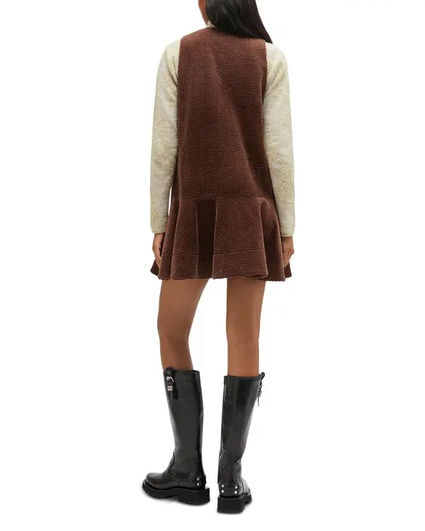 GANNI Seersucker Corduroy V-neck Mini Dress - Chicory Coffee