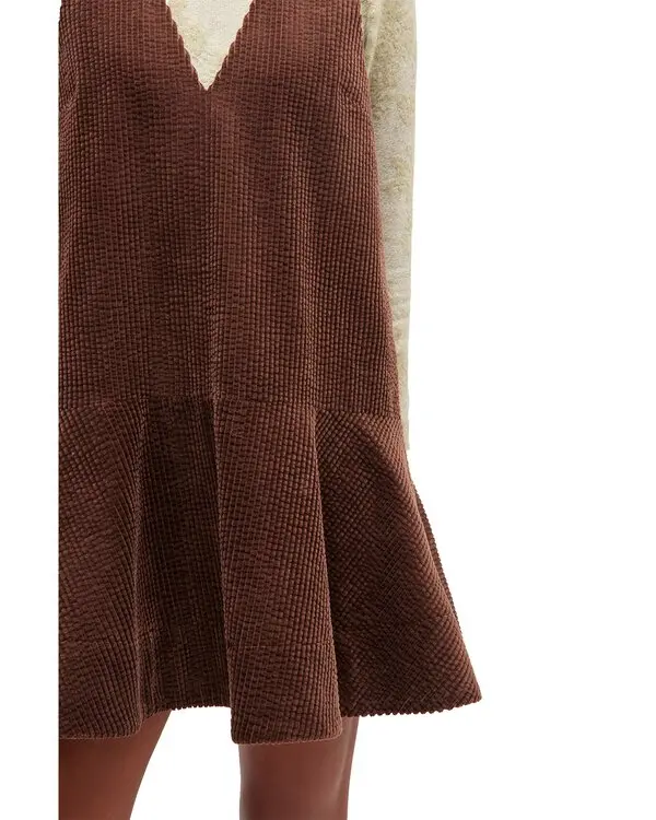 GANNI Seersucker Corduroy V-neck Mini Dress - Chicory Coffee