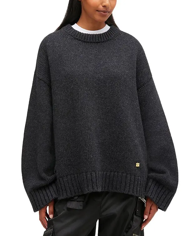 GANNI Chunky Mixed Wool-blend Crewneck Sweater