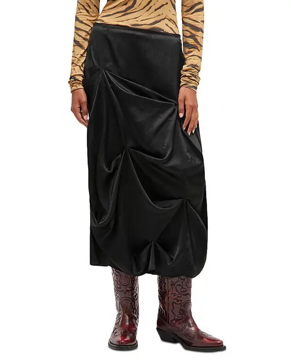 GANNI Satin Jacquard Maxi Skirt - Black