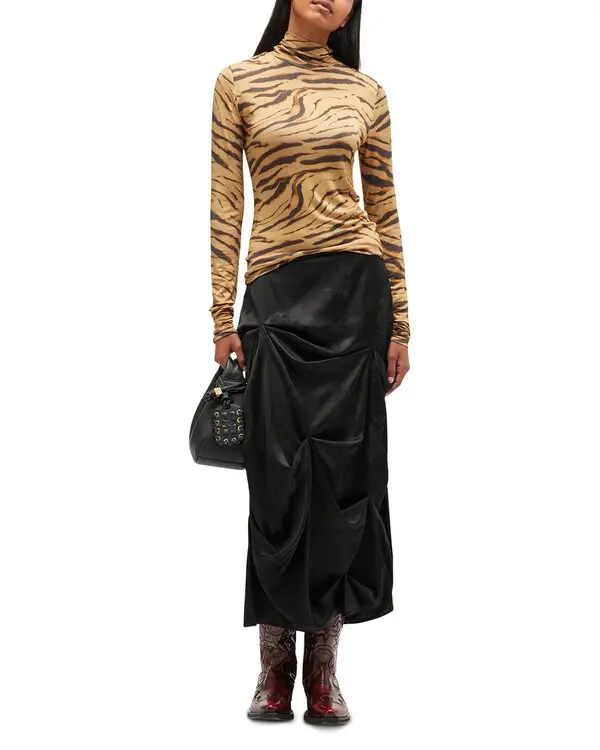 GANNI Satin Jacquard Maxi Skirt - Black