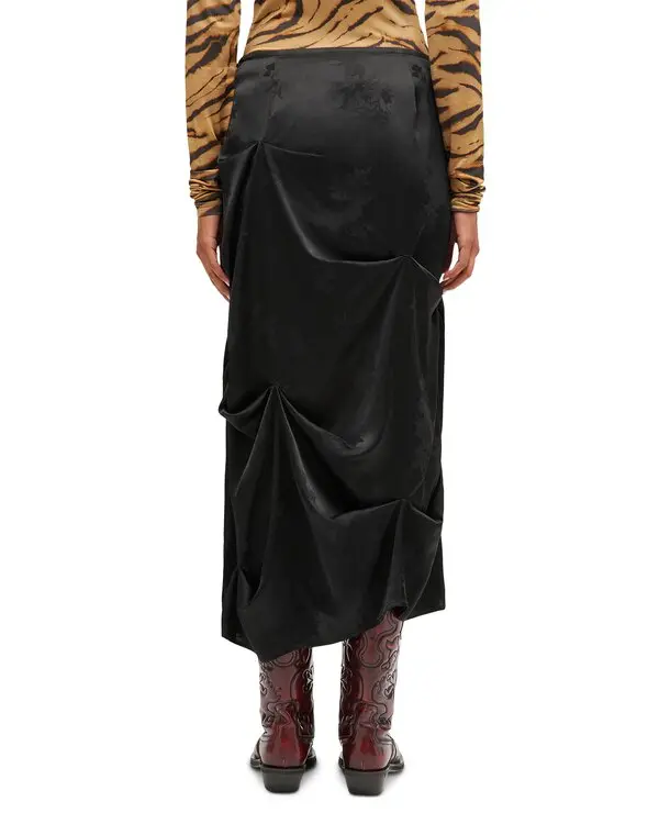 GANNI Satin Jacquard Maxi Skirt - Black