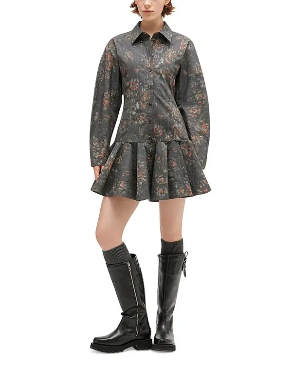 GANNI Floral Print Shirt Dress - Phantom