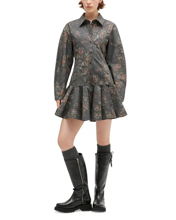 GANNI Floral Print Shirt Dress - Phantom