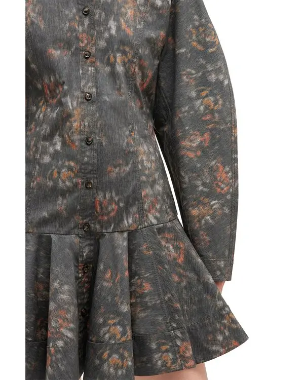 GANNI Floral Print Shirt Dress - Phantom
