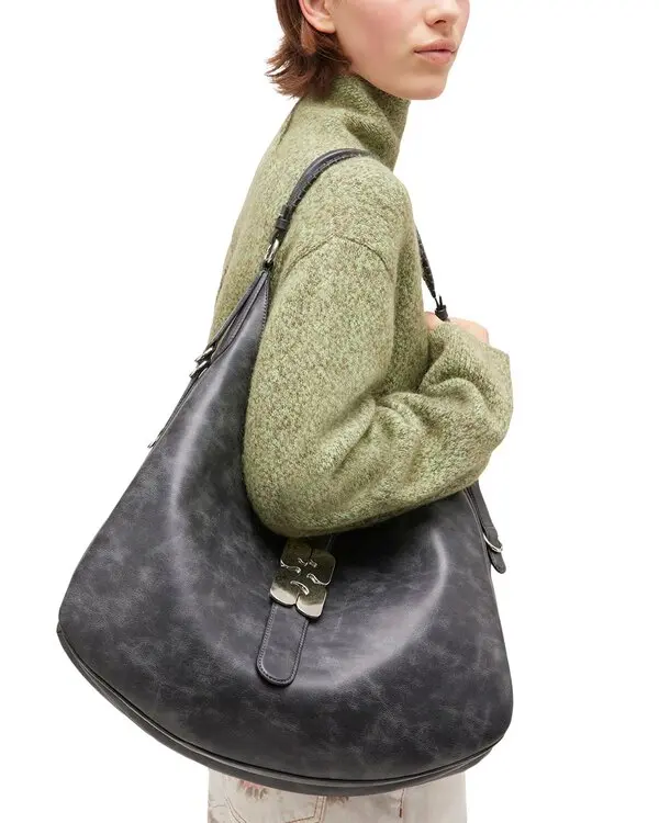 GANNI Large Vintage Leather Bag - Ebony