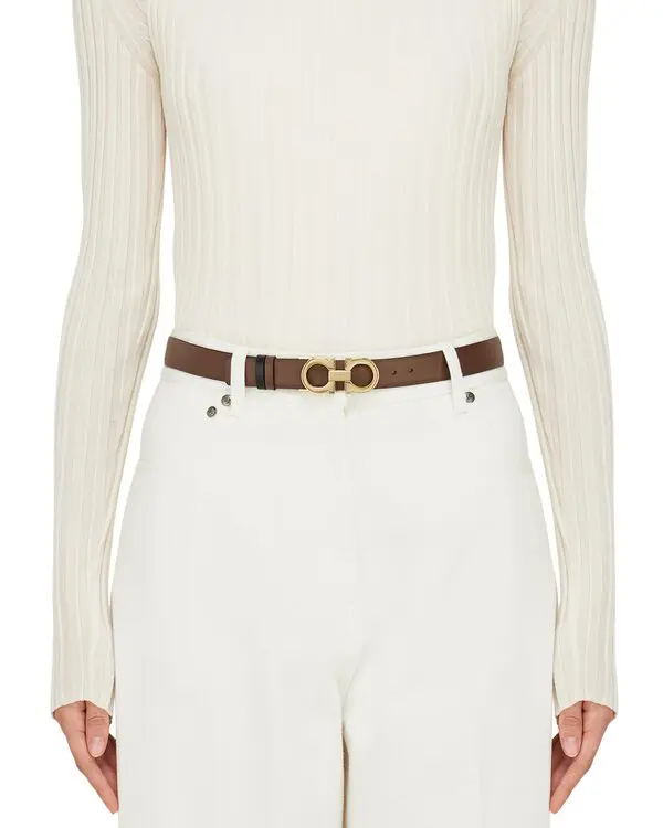 FERRAGAMO Donna Reversible Leather Belt - Cocoa Brown