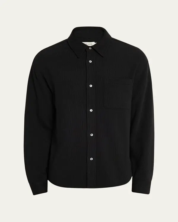 FRAME Cotton Waffle Texture Button-down Shirt - Black