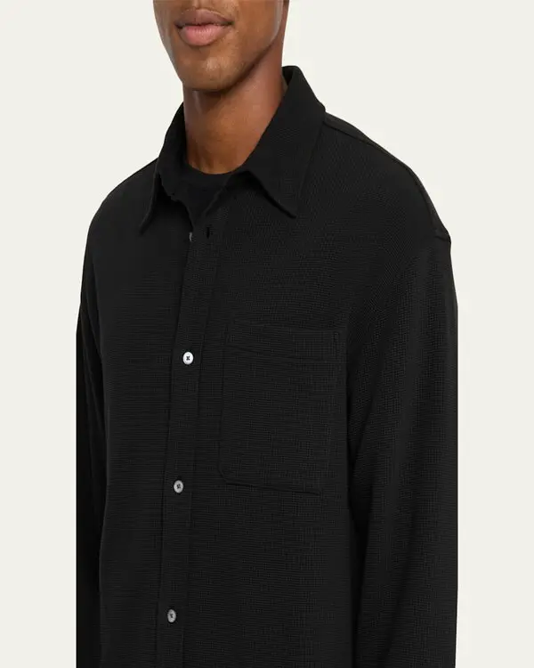 FRAME Cotton Waffle Texture Button-down Shirt - Black