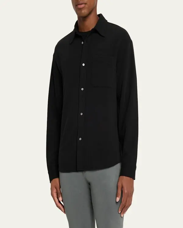FRAME Cotton Waffle Texture Button-down Shirt - Black