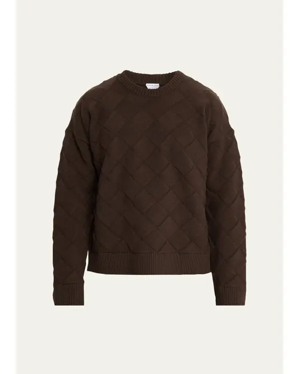 Bottega Veneta Intrecciato Wool Knit Crewneck Sweater - Espresso