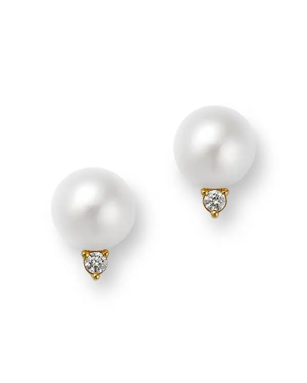 Bloomingdale'S Lab Grown Diamond & Cultured Freshwater Pearl Stud Earrings - White