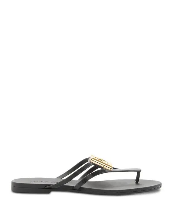 Dolce & Gabbana Rubber Beach Thong Sandals With Dg Logo Detail - Black/gold