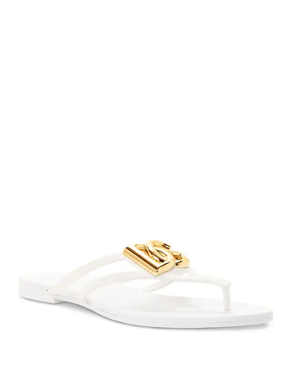 Dolce & Gabbana Rubber Beach Thong Sandals With Dg Logo Detail - White