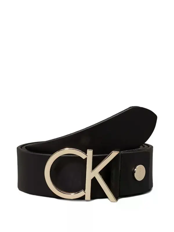 Calvin Klein Leather Belt With Logo Buckle - Black