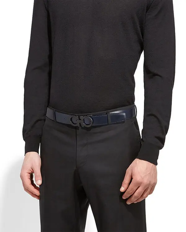 FERRAGAMO Reversible Leather Belt With Gancini Buckle - Nero