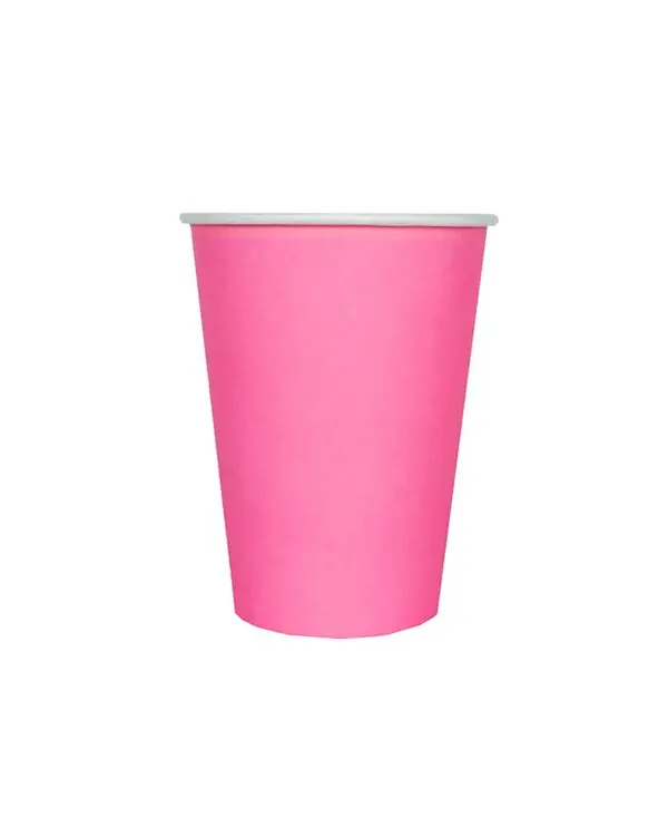 JOLLITY & CO Solid Shade Colors Paper Party Cups, Set Of 8 - Flamingo