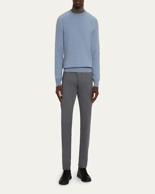 Zegna Cashmere Rib Saddle Crewneck Sweater - Blue