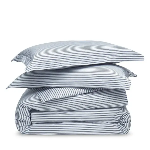 PETITE PLUME Ticking Duvet Set, Full/queen - Navy