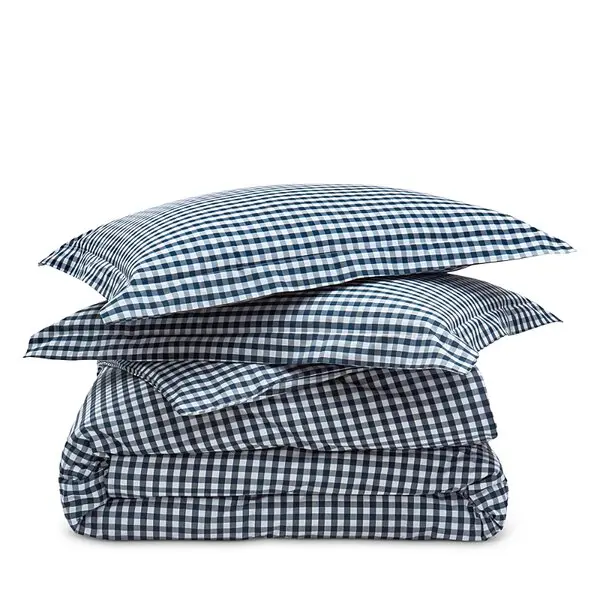 PETITE PLUME Gingham Duvet Set, Twin - Navy