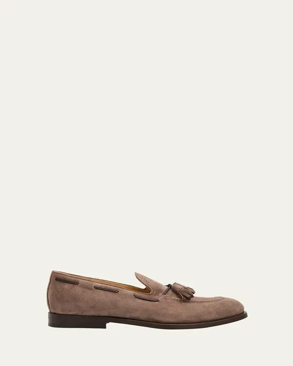 Brunello Cucinelli Suede Braided Leather-lace Tassel Loafers