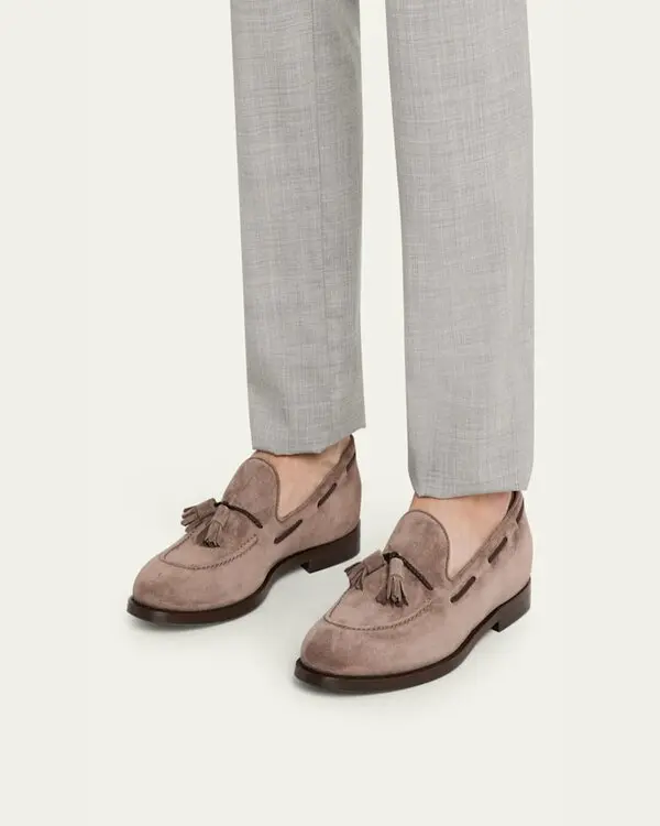 Brunello Cucinelli Suede Braided Leather-lace Tassel Loafers