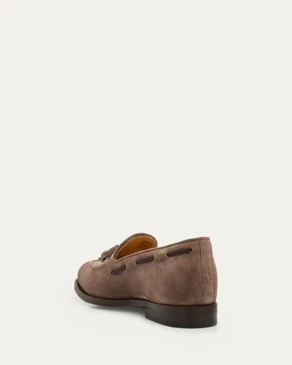 Brunello Cucinelli Suede Braided Leather-lace Tassel Loafers