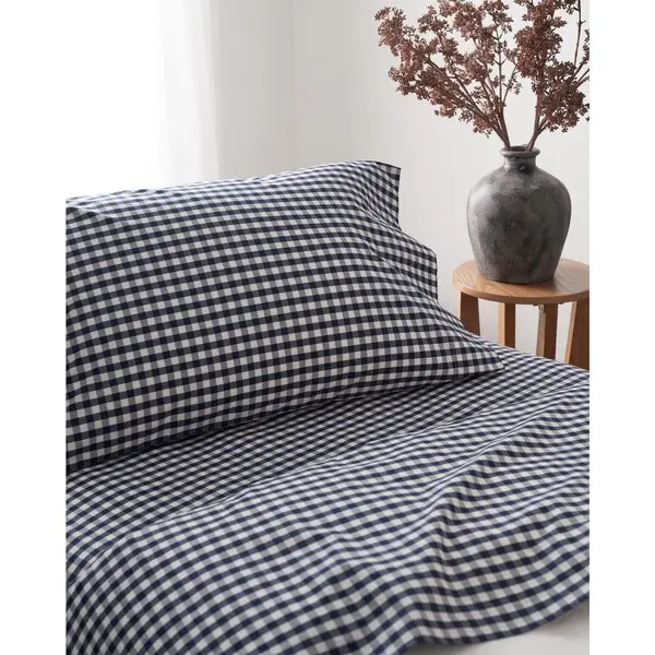 PETITE PLUME Gingham Sheet Set, King - Navy
