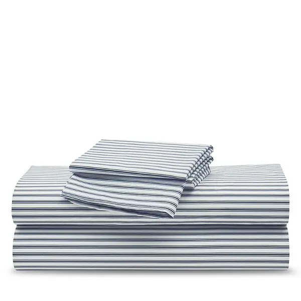 PETITE PLUME Ticking Sheet Set, Twin - Navy
