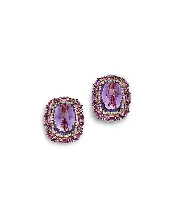 Bloomingdale'S Amethyst & Diamond Halo Stud Earrings In 14k - Rose Gold