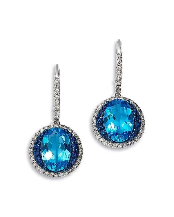 Bloomingdale'S Swiss Blue Topaz, Blue Sapphire & Diamond Halo Drop Earrings In 14k - White Gold