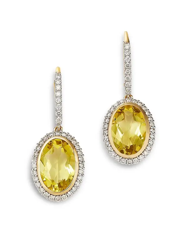 Bloomingdale'S Fine Collection 14k Yellow Lemon Quartz And Diamond Halo Drop Earrings - Gold